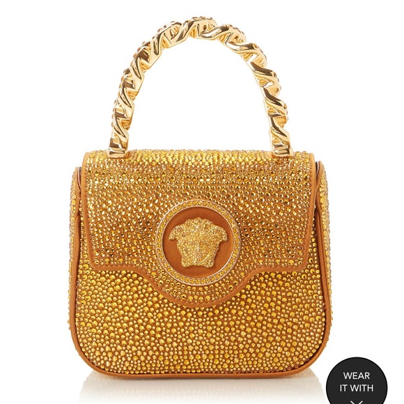 Versace | Bags | Versace Gold Carmel Micro La Medusa Hotfix Top Handle ...